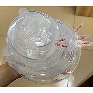 Silicone Stretch Lids, Reusable Plastic Wrap Alternative, 6 Pcs Silicone Lids, Eco Friendly Food Storage Covers for 3” - 11” Container, Bowl, Cup – Dishwasher Safe Bowl Covers, Clear