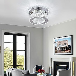 Zenouidle Modern Crystal Chandelier Small Flush Mount Ceiling Light Fixture LED Crystal Ceiling Light for Dining Room Bedroom Living Room Hallway (Cool White)