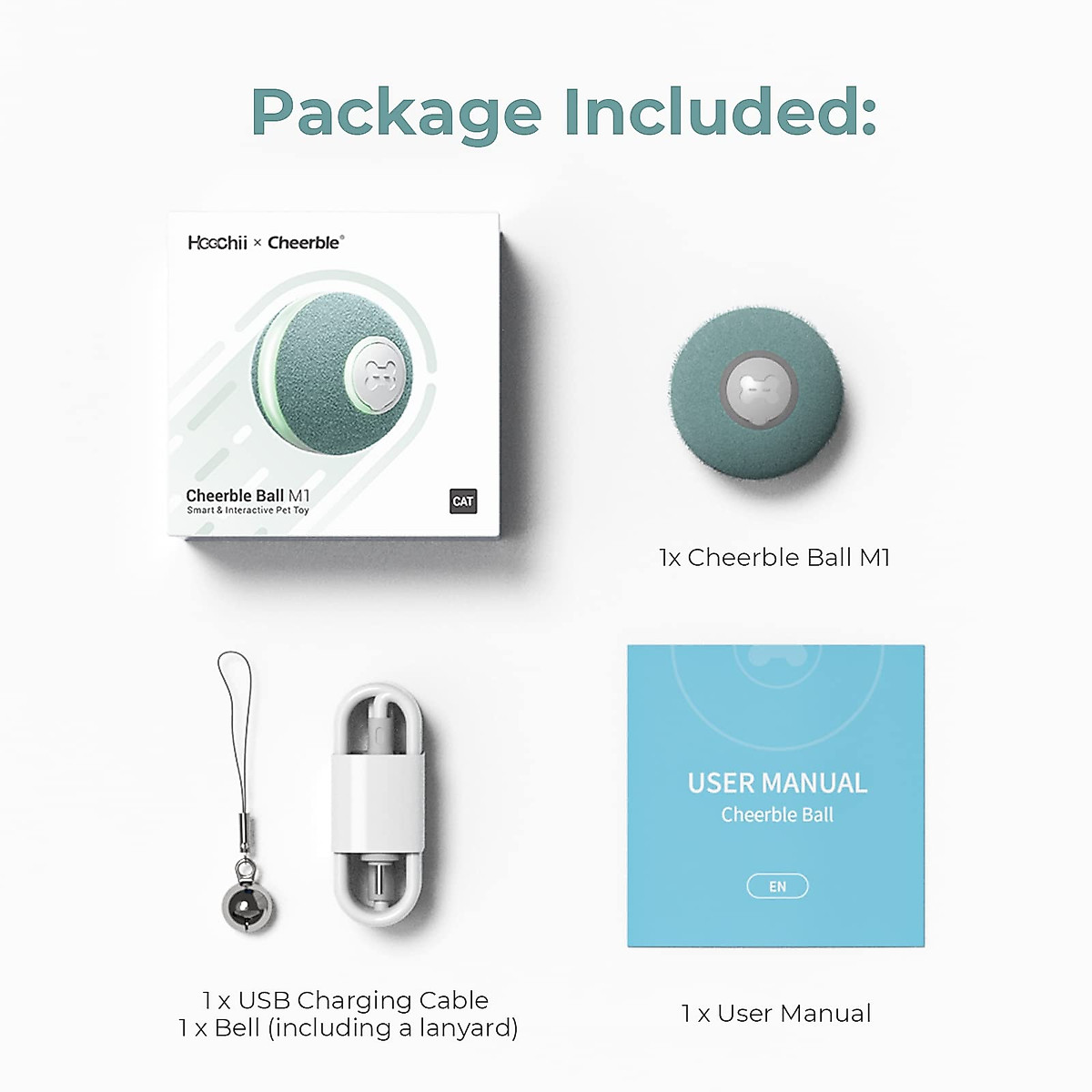 Cheerble Interactive Cat Ball Toy, Automatic Moving Ball Puzzle Toy for Indoor Cat Kitten, Smart Anti-Depression Pet Toy Fun Gift with Light (Green)