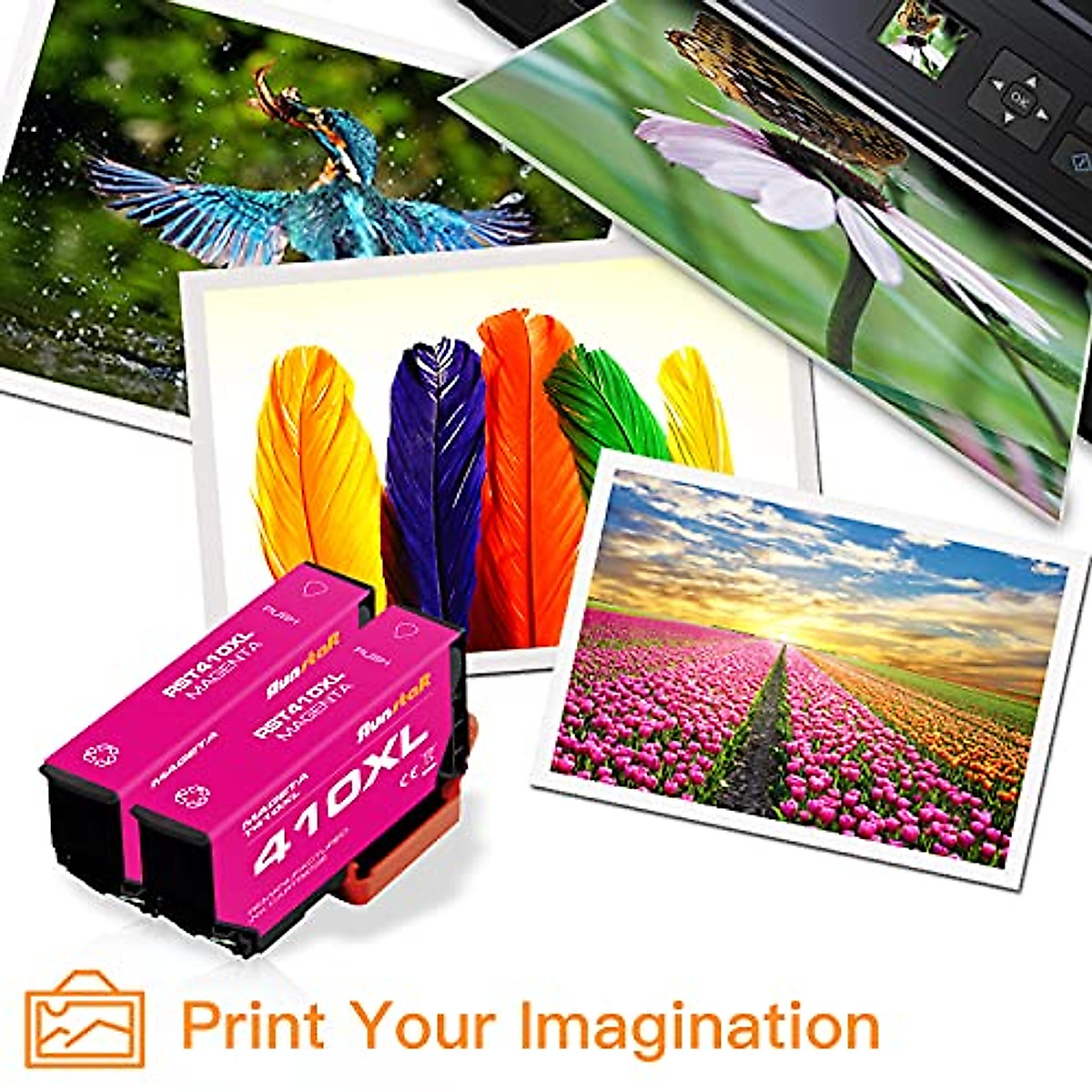 Run Star 2 Pack 410XL Magenta Remanufactured Ink Cartridge Replacement for Epson 410XL T410XL use for Epson Expression XP-530 XP-630 XP-635 XP-640 XP-830 XP-7100 Printer (2 Magenta)