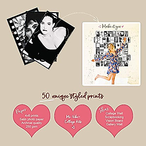 Black and White Wall Collage Kit - 50 Prints for Trendy Room Decor – Minimalistic Black and White and Grey Girls Bedroom Decor - Set of 50 Pcs Photo Prints 4x6
