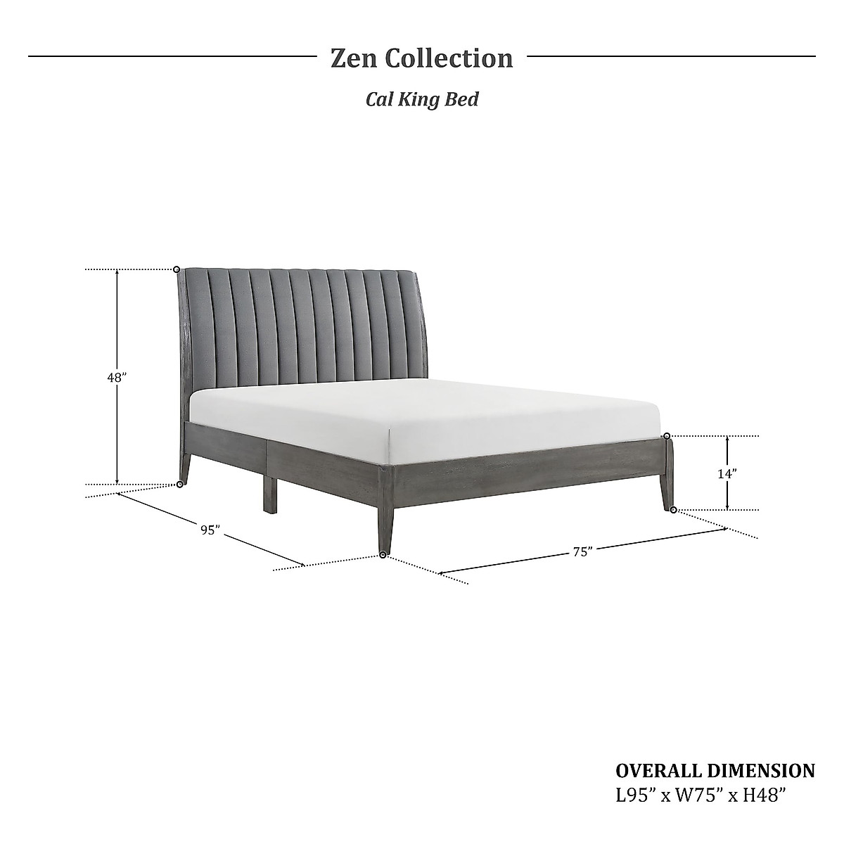 Lexicon California King Bed Frame with Vertical Channel Tufted Velvet Headboard, Modern Bed Frame, Wood Platform Bed, No Box Spring Needed, Easy Assembly, Grey