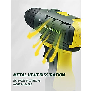 NOVAPLUS Cordless Drill Set, Brushless Power Drill Kit with Fast Charger, 3/8'' Keyless Chuck and Variable Speed, Your Home Repairing Tool