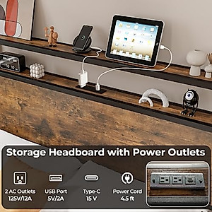 Giantex Queen Bed Frame with LED Lights Headboard and 4 Storage Drawers, Metal Platform Bed with Outlets and USB Ports Charging Station, Smart LED Bed Frame, Easy Assembly, No Box Spring Needed