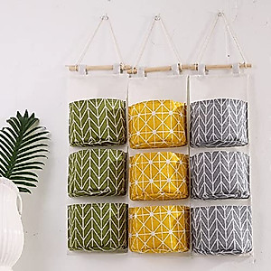 GUAGLL Home Storage Bag 3 Pockets Linen Household Wardrobe Door Wall-Mounted Storage Bag for Toys Socks Shoes
