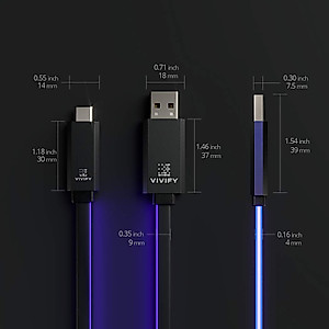 VIVIFY ACESO W10 RGB Led Gaming Light up Type C USB 3.1 3.2 Gen 2 Quick Charge 3 QC3 10 Gbps Car Mobile Cable Orange 3.2ft