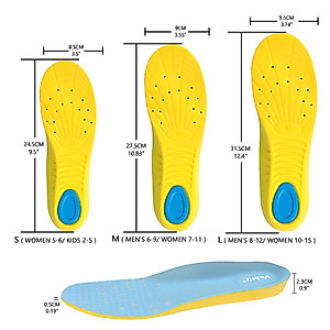 Shoe Insoles for Kids and Women, Memory Foam Insoles, Comfortable Sports Shoe Inserts for Shock Absorption and Relieve Foot Pain, Plantar Fasciitis Arch Support Insoles, S(Women 5-6/ Kids 2-5) Blue