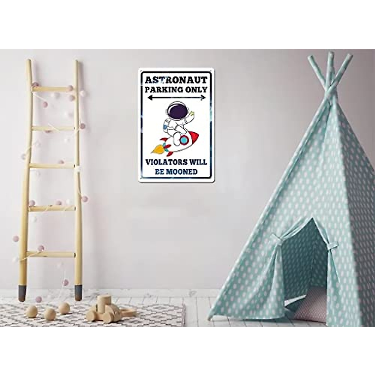 Astronaut Space Parking Only Sign Decor, Outer Space Gifts for Boys Kids Themed Bedroom Room Wall Decorations 12x8 inches Metal Tin sign Stickers Decal Stuff, Home Decor