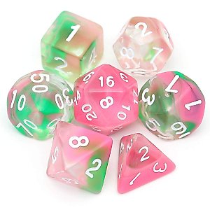 Haxtec DND Dice Set Polyhedral D&D Dice for RPGs-Pink Green Clear Swirl