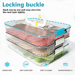 REDANT Deli Containers with Lids for Refrigerator Organizers and Storage - Airtight Deli Meat Container for Fridge - Plastic Meal Prep Containers Reusable for Lunch Meat, Ham and Bacon, 3 Layers