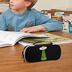 Egg Bacon UFO PU Leather Pen Pencil Bag Organizer Portable Makeup Carry Case Storage Handbag