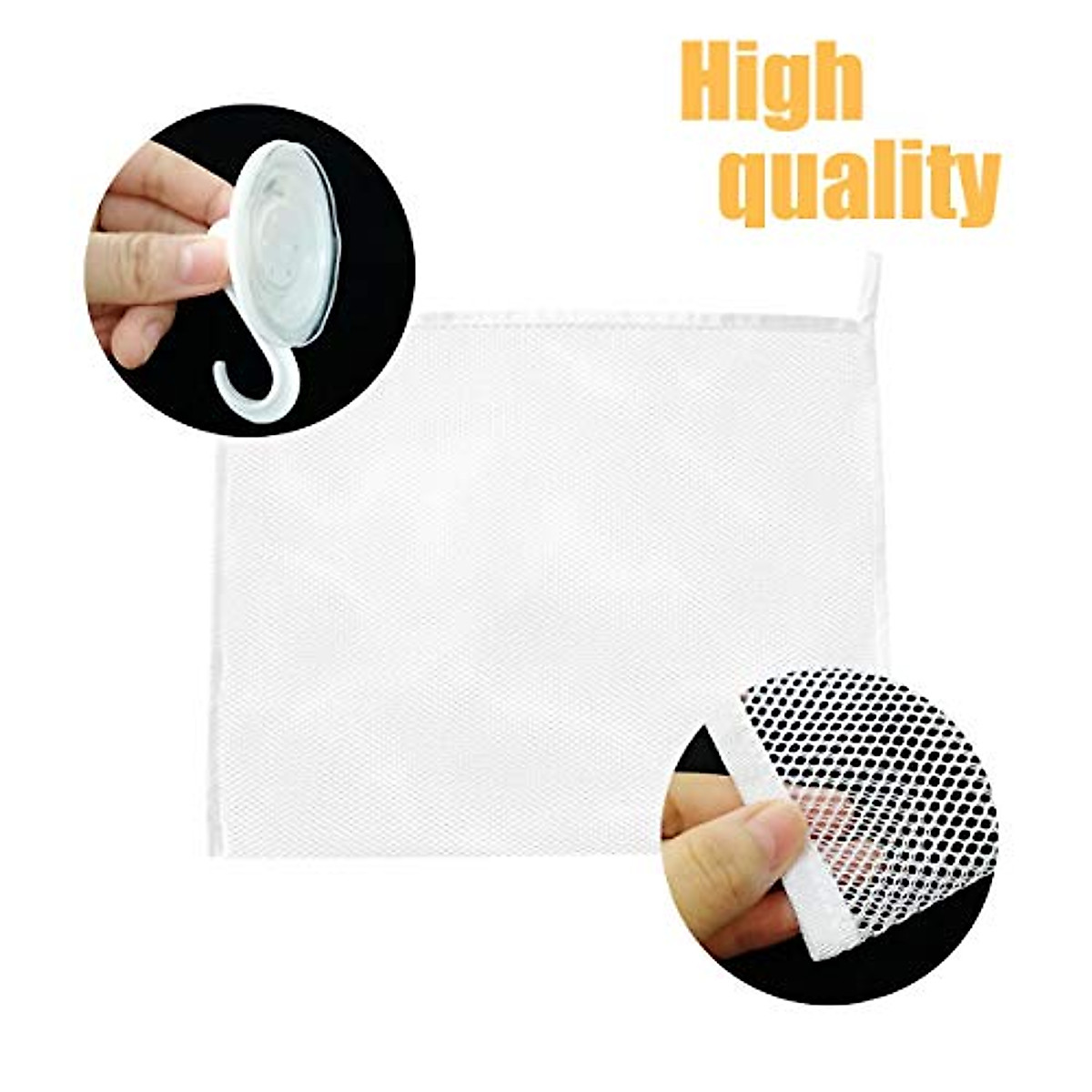 Bath Toy Organizer Mesh Storage Organizer Baby Shower Toys Bathtub Net Bag Kids Quick Dry Bathtub Mesh Net Bathtub Toy Holder 2 X Bathroom Storage Bag & 6 X Strong Suction Hooks (White)