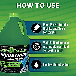 Green Gobbler Industrial Strength Grease and Hair Drain Clog Remover | Drain Cleaner Gel | Safe for Pipes, Toilets, Sinks, Tubs, Drains & Septic Systems | 1 Gallon