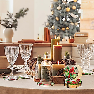 Yaomiao 8 Pcs Christmas Diamond Painting Coasters Ornament DIY Coaster Christmas Diamond Art Kits Cardinal Diamond Coasters for Kids Adults Beginners Art Craft Supplies Home Xmas Party Decoration