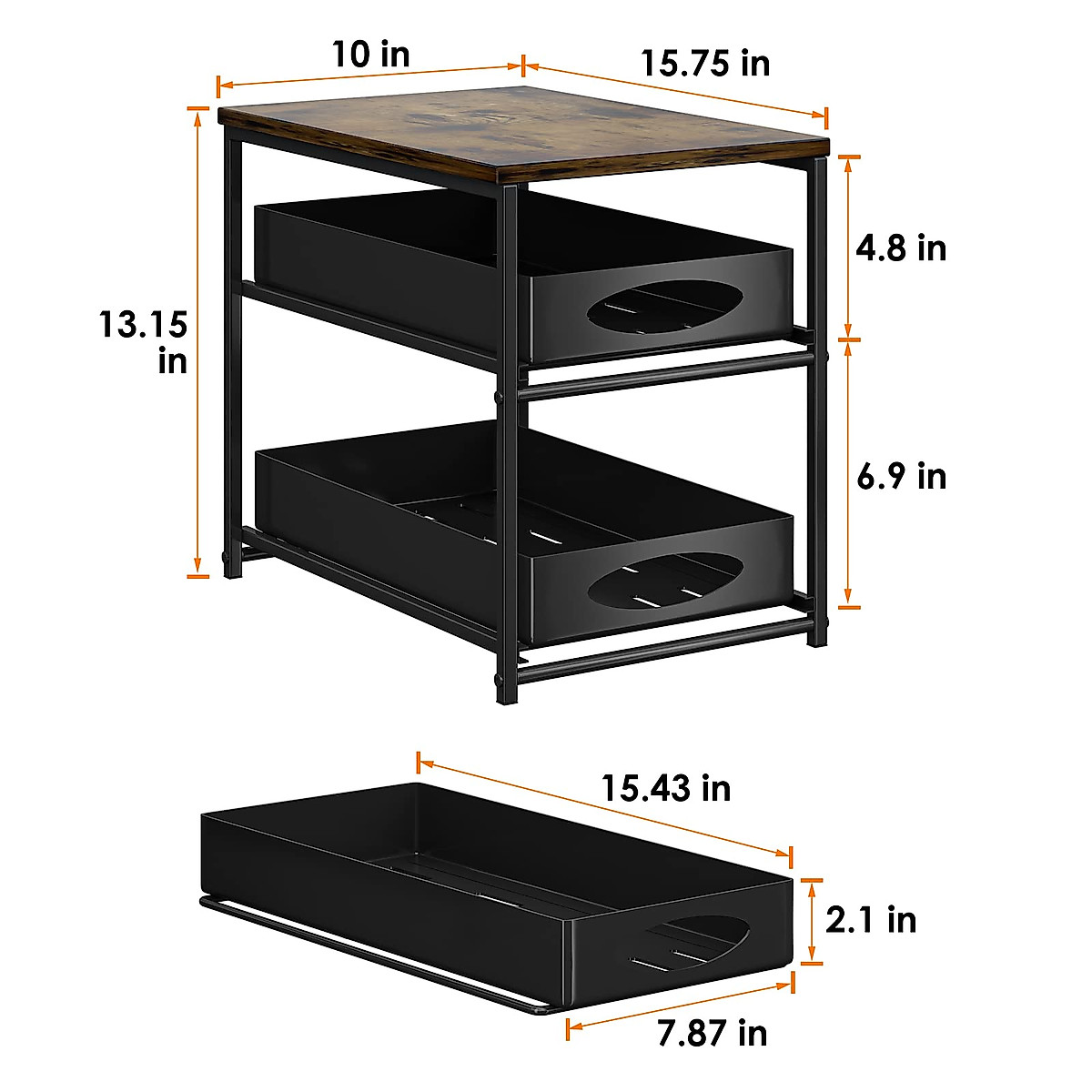 LEGUANG Under Sink Organizer with Tabletop, Under Sliding Cabinet Basket Organizer, Bathroom Storage Rack with Sliding Drawers, Mesh