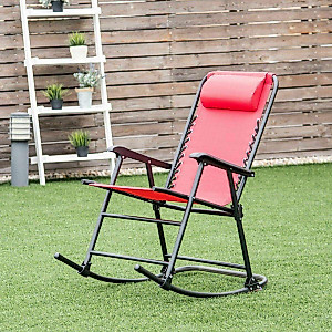 UYSB Folding Rocking Chair Rocker Outdoor Patio Headrest Red Chair Rocking Chair Rocker Chair Rocker Camp Chair Rocker Recliner Rocking Camp Chair Rocking Chairs Outdoor Rocking Chair
