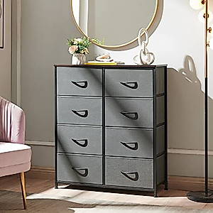 Somdot Dresser for Bedroom with 8 Drawers, 4-Tier Wide Storage Chest of Drawers with Removable Fabric Bins for Closet Nursery Bedside Living Room Laundry Entryway Hallway, Charcoal Grey/Dark Walnut