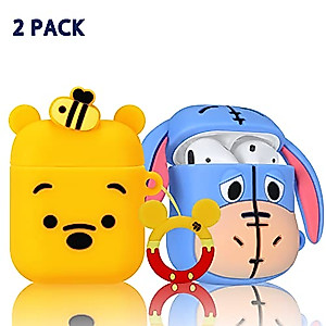 JoySolar 2 Packs for Airpod 1&2 Case Cute Cartoon Character 3D Soft Silicone Air Pods Funny Cover Kawaii Fun Cool Unique Design Shell Stylish Girls Kids Teens Women Cases for Airpods 1/2(Winn+Donkey)
