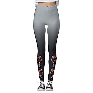 sdbrld Christmas Leggings for Women Soft Christmas Leggings for Women 2023, Women's Leggings Red Wine Glass Printed Soft Tights Yoga Pants Holiday Leggings Plaid Leggings for Women High Waisted