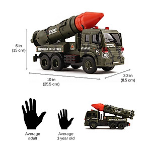 Vokodo Military Launcher Truck Friction Powered Fighter with Lights Sounds and Pull Back Missile Kids Push and Go Army Carrier Vehicle Pretend Play Armored Toy Car Great Gift for Children Boys Girls