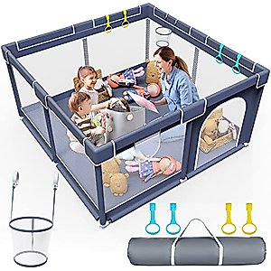 LEHOM Baby Playpen for Toddler, Play Yard for Baby,Large Playpen for Babies and Toddlers,Safety Baby PlayPen,Baby Fence Play Area with Breathable Mesh (Gray, 50x50")