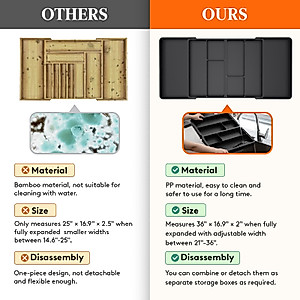 Lifewit Large Utensil Organizer for Kitchen Drawer, Expandable to 36 Inches Wide, Adjustable Cooking Silverware Tray, Plastic Cutlery Flatware Holder, Spatula Tools and Gadgets Storage Divider, Black