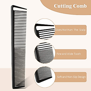 3 Pieces Carbon Fiber and Stainless Steel Hair Combs Set - Pintail, Teasing, and Parting Combs with Wide and Fine Teeth for Braids, Hair Salon, and Home Use, Black