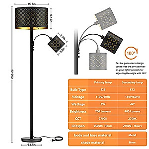 oachnat Modern Floor Lamp - Two Lampholders Light,Stable Base Quality lampshade and Independent Toggl Switch Lamp for Living Room and Bedroom,Bulb Included (Black)