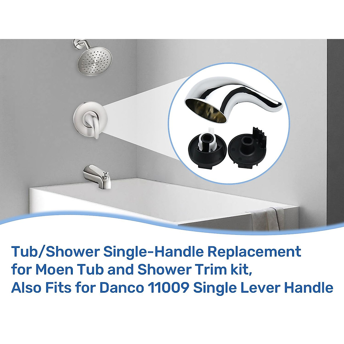 Replacement for 100657 Moen Tub/Shower Lever Handle,Compatible with Moen Posi-Temp Valve Systems,Compatible with Moentrol Valve,Single Handle Faucets for Adjust Water Volume and Temperature ﻿,Chrome