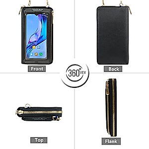 PORT&LOTUS Small Crossbody Bags for Women RFID Blocking Touch Screen Phone Bag Handbags for Women Cell Phone Purse Wallet Ladies Small Women's Clutch PU Leather Shoulder Bags Card Holder Black 2