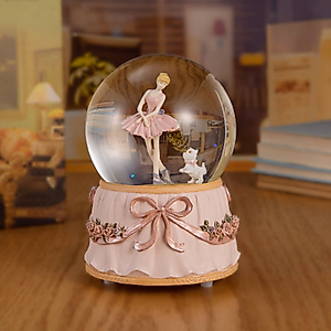 Dreameizor Ballerina Snow Globe, Plays Traditional Music Greensleeves, Rotating and Mechanical Real Glass Snowglobe Gift for Adult Women, Wife, Daughter and Granddaughter, Gift Box Packed