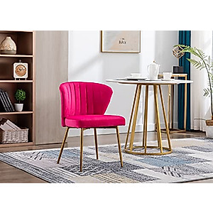 ZOBIDO Set of 2 Accent Chair Glam Velvet Dining Room Side Chair with Golden Metal Legs Tufted Back Accent Chair for Home Living Room/Bedroom/Beauty Room/Dining Room (Rose red)