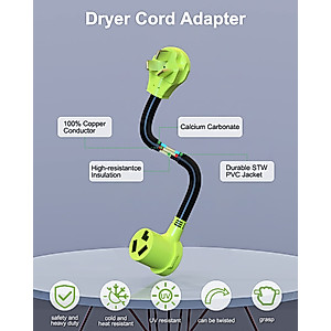 Dryer Adapter 3 Prong to 3 Prong, NEMA 10-50P Male to 10-30R Female Adapter, 1.5FT 3 Prong Dryer Adapter Plug for 50 Amp and 30 Amp, RV EV Generator Stove Plug Adapter STW 10/3 AWG(125/250V)