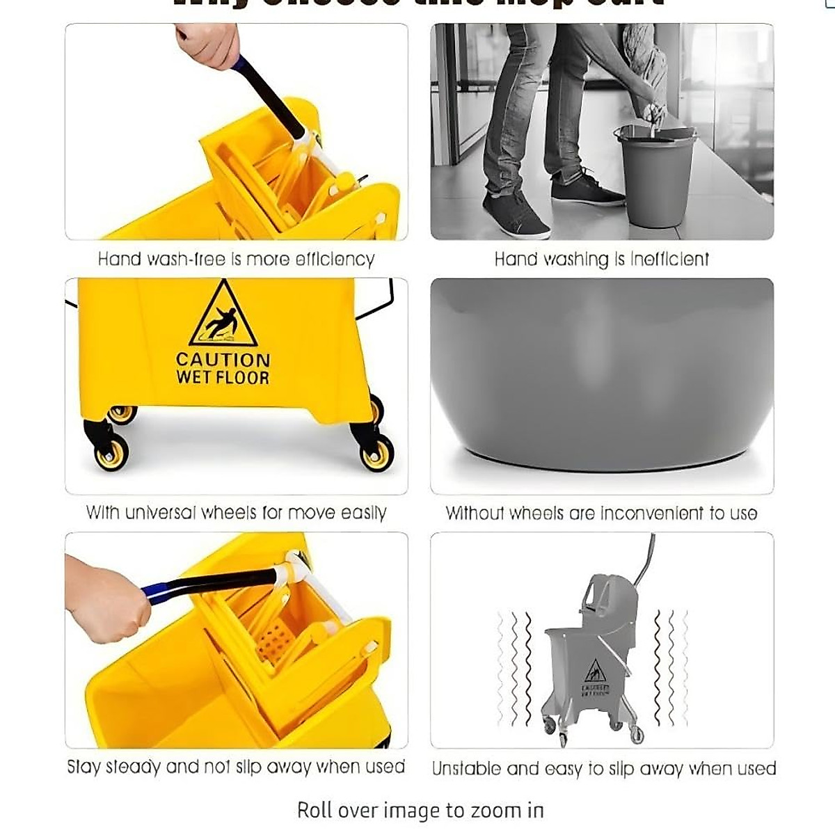 Commercial mop Bucket with Wheel mop Bucket, Household mop Bucket is Very Suitable for Cleaning Industrial Floors at Home (Yellow and Blue)
