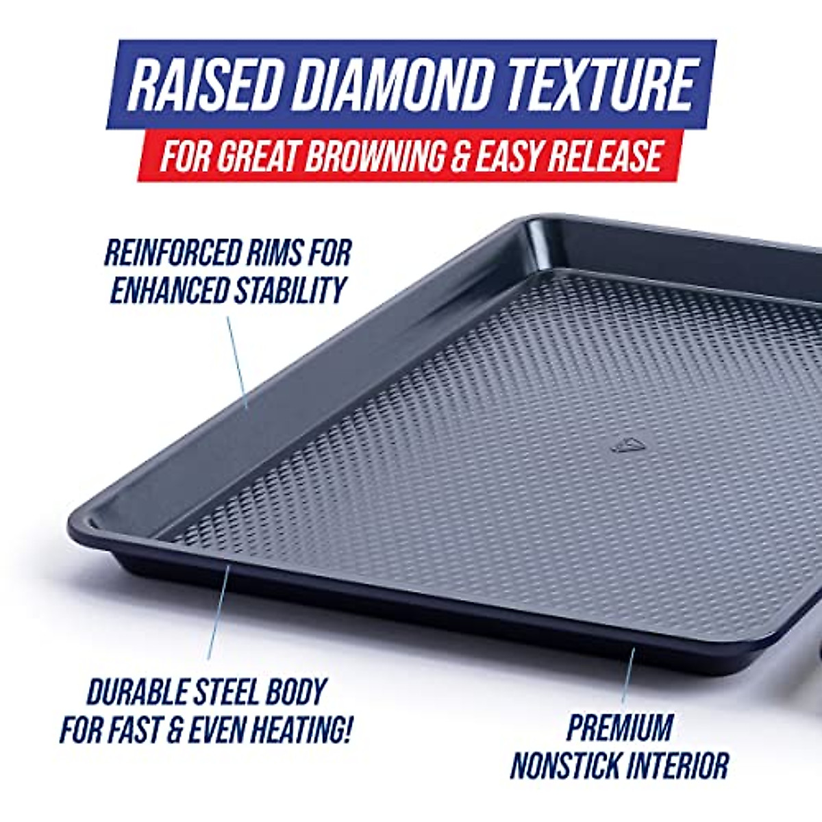Blue Diamond Bakeware Diamond Infused Ceramic Nonstick, 18" x 13" Half Cookie Sheet Baking Pan, Dishwasher and Freezer Safe, PFAS-Free, Blue
