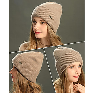 jaxmonoy Knit Beanies Winter Hats for Women and Men Soft Warm Double Layer Ladies Skull Knitted Beanie Caps - Brown