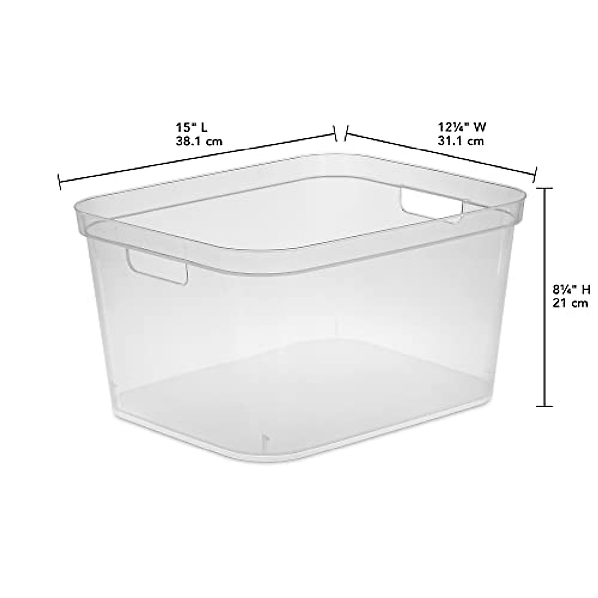 Sterilite 8.25x12.25x15 Inch Modern Polished Storage Bin w/ Comfortable Carry Through Handles & Banded Rim for Household Organization, Clear (6 Pack)