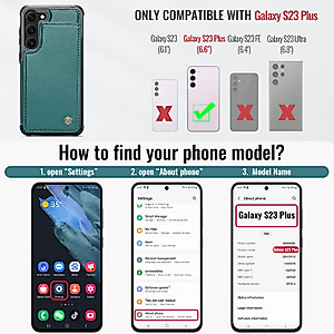 Vinich for Samsung Galaxy S23 Plus Case with Card Holder, for Samsung S23 Plus Wallet Case for Women Men with RFID Blocking, Durable Kickstand Shockproof Case for Galaxy S23 Plus 5G, Bluish Green