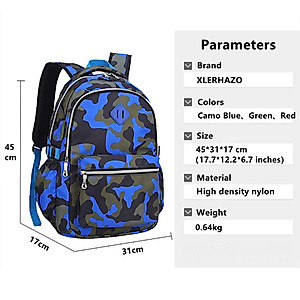 XLERHAZO School Backpack Lunch Box Set Water Repellent Casual Daypack Lightweight Bookbags for Kids (Camouflage Blue)