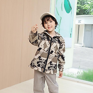 Feidoog Boys Girls Waterproof Outdoor Jackets Lightweight Fleece Lining Hooded Windbreaker Coat Outerwear,Khaki,4-5T