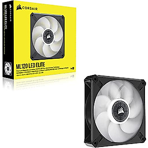 CORSAIR ML120 LED Elite, 120mm Magnetic Levitation White LED Fan with AirGuide, Single Pack, Black