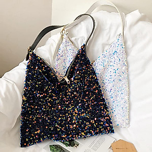 AWXZOM Sequin tote bag for women, sparkle shoulder bag for ladies, glitter handbags shiny hobo bag for women