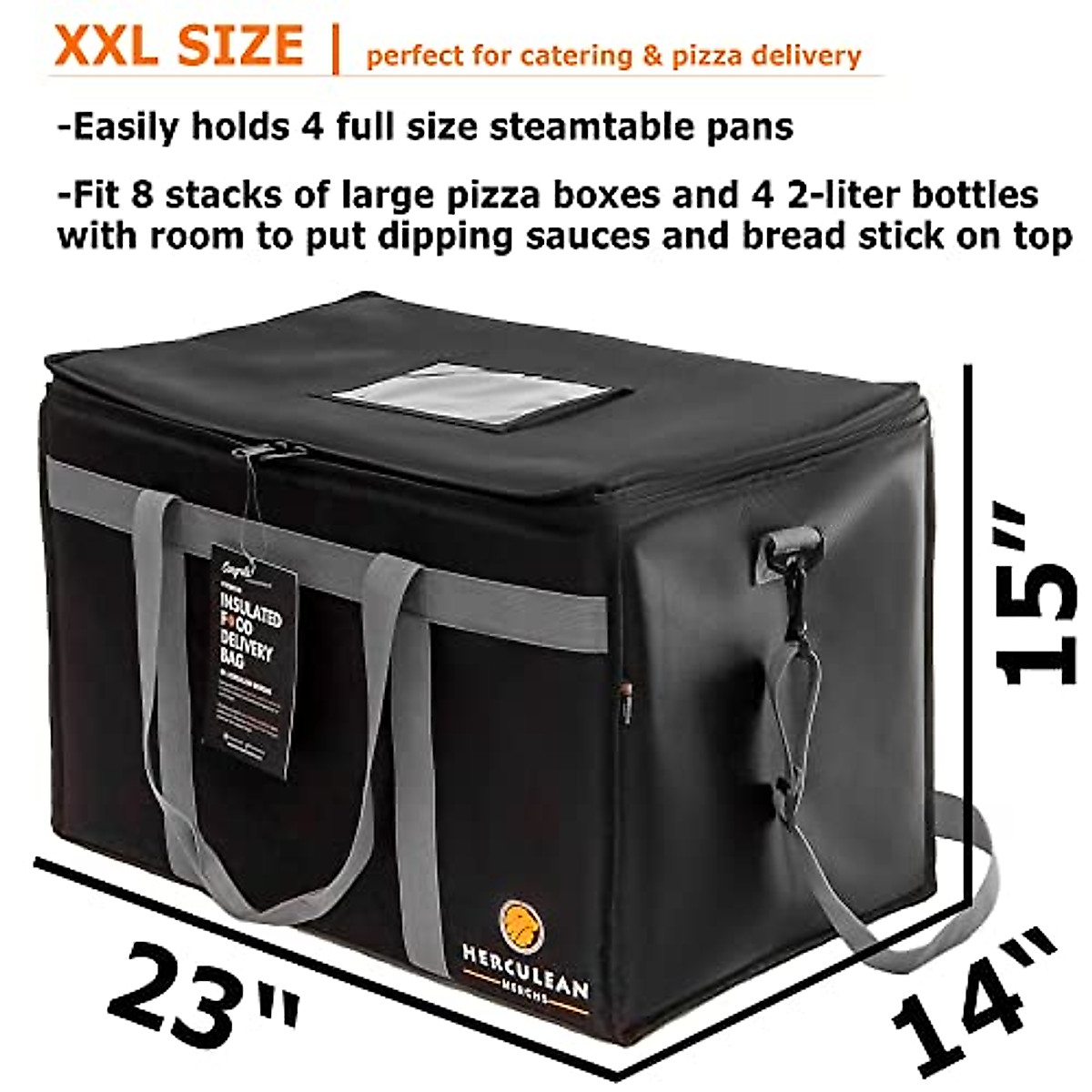 Herculean Premium Insulated Food Delivery Bag with YKK Zipper – Large Commercial Catering Bag for Food Transport – Hot and Cold Thermal Food Bag – Ultra Durable Hot Food Carriers for Takeaway Delivery