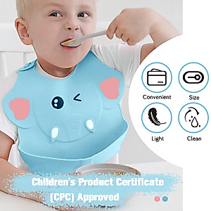 ZIMFANQI Silicone Baby Bibs, 2 Pack Waterproof Easy Wipe Adjustable Bibs with Elephant Printed, Soft Baby Feeding Bibs with 6-Gear Adjustment for Toddlers Girls Boys Kids - Baby Blue/Baby Pink