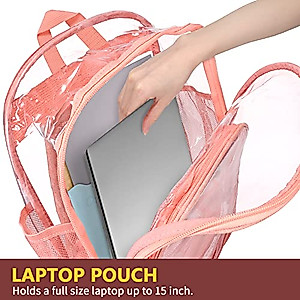 2BK Clear Backpack Heavy Duty PVC Clear Backpack with Lined Mesh Pockets for Gym, School, Sports, Work, Safe Travel, University ,See Through PVC School Bag for Women Men and Child