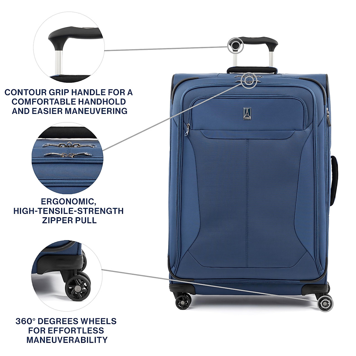Travelpro Tourlite Softside 29" Expandable Luggage with 4 Spinner Wheels, Lightweight Suitcase, Checked Large, Blue