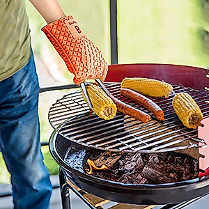 BYDUOU Grilling Gloves Heat Resistant BBQ Gloves Kitchen Silicone Oven Gloves Safe Handling of Hot Food Pots and Pans for Barbecue Cooking Baking(Orange)