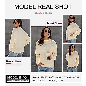 Dokotoo Women's Turtleneck Batwing Long Sleeve Solid Chunky Knit Sweater B Beige