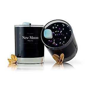 My Lumina New Moon Aromatherapy Candle w/Moonstone Crystal Inside -Natural Stone Healing Energy, Stress Relief, Relaxing & Balance- Soy Wax Scented Candle Home - Gift for New Beginnings - Night Black