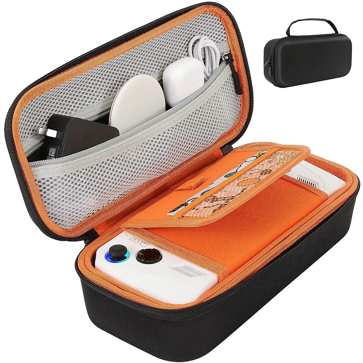 Gepicest Rog Ally Case Compatible with ASUS Rog Ally Handheld Console Gaming Accessories Carrying Bag Fit Original Charger Dock w/ Hard EVA Game Console Stand 2023 Traveling Storage Case-Orange Black